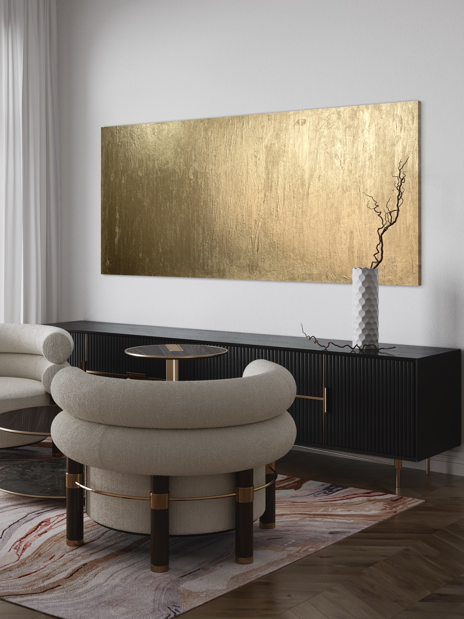 Balanced - metallic gold paint on canvas - 200 x 85cm / 79” x 33.5 ...